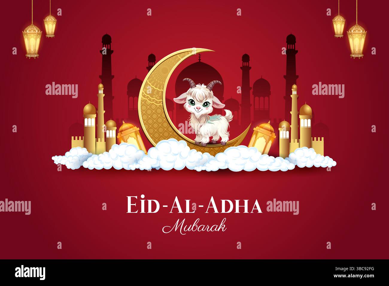 Sheep wishing Eid ul Adha Happy Bakra Id holy festival of Islam Muslim ...