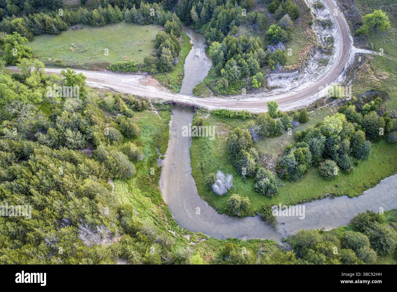 Aerial view of Dismal River in Nebraska Sand Hills At Seneca Road ...