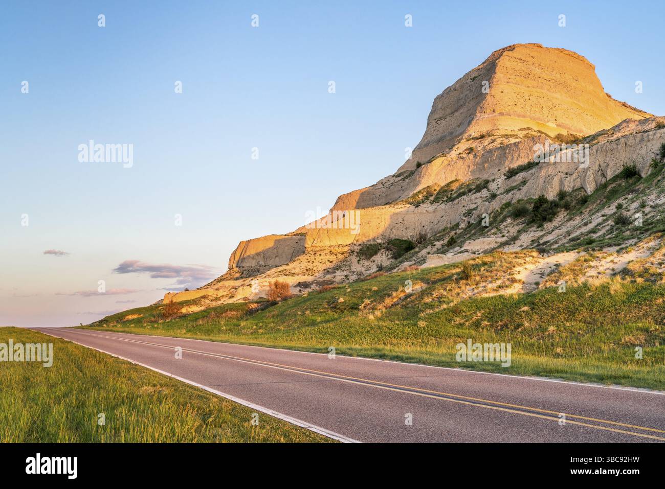 Highway through Scotts Bluff National Monument in Nebraska, spring ...