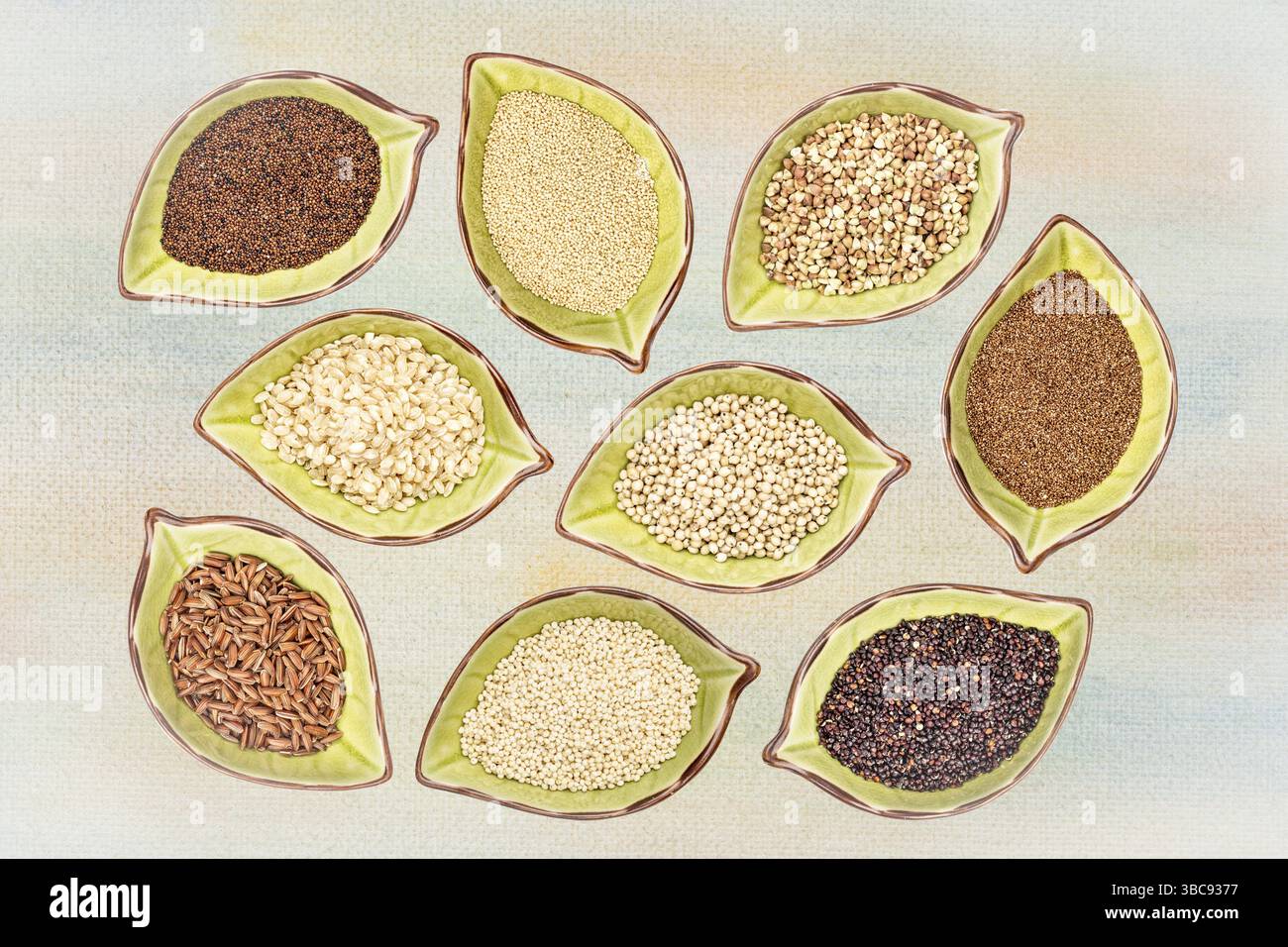 Nine gluten free grains (black quinoa, buckwheat, amaranth, teff ...