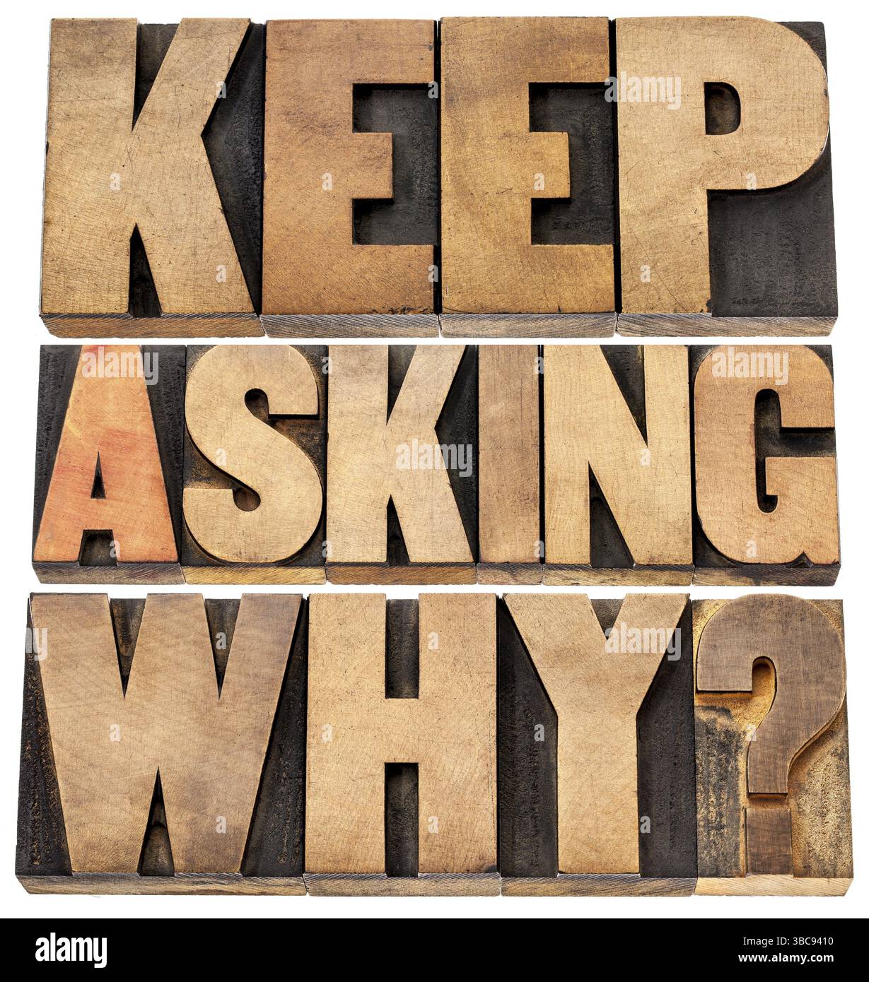 Keep asking why - motivational advice - a collage of isolated text in ...