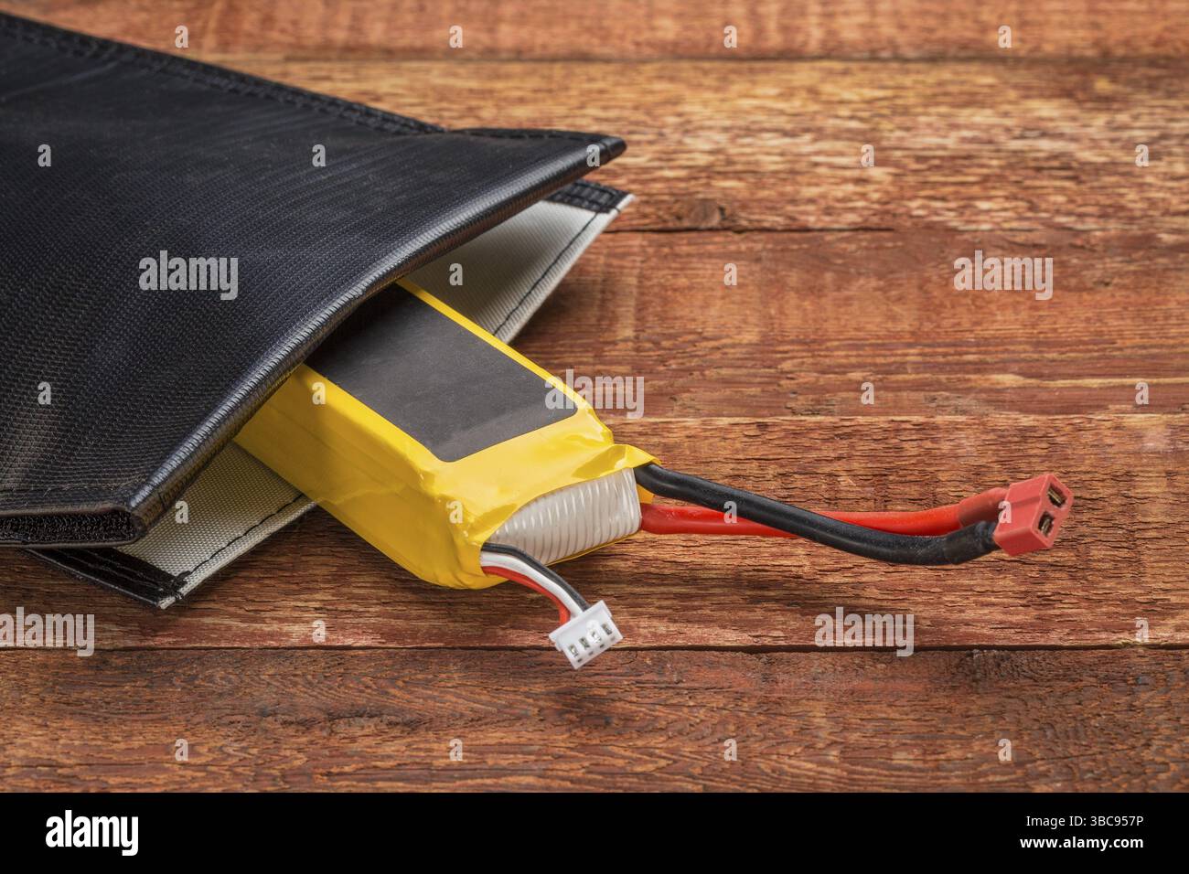 LiPo (lithium polymer) battery in protective, fireproof, charging bag ...