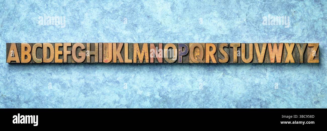 English alphabet abstract - a long row of 26 letters in vintage ...