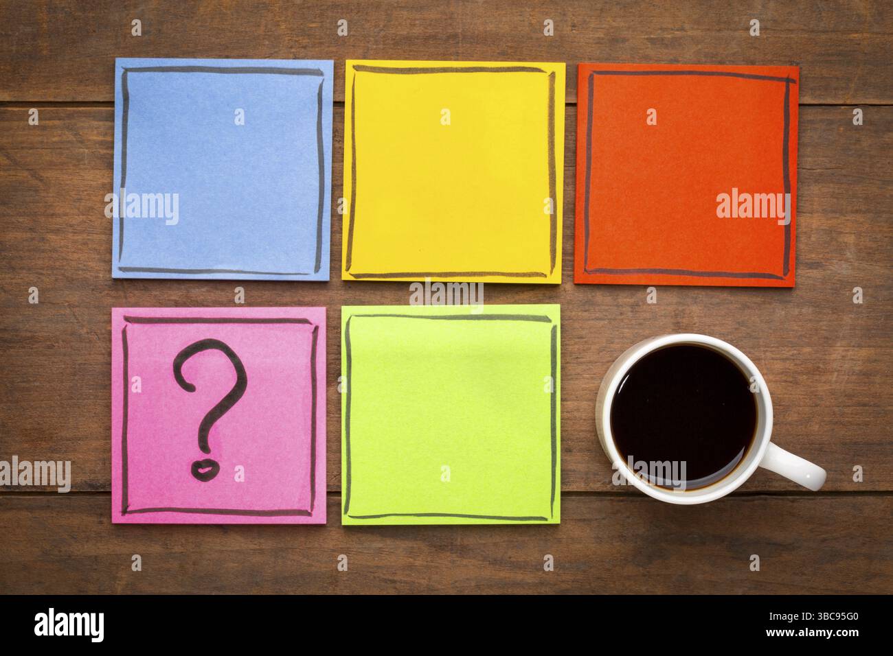 Question mark and blank reminder notes - handwriting on colorful sticky ...