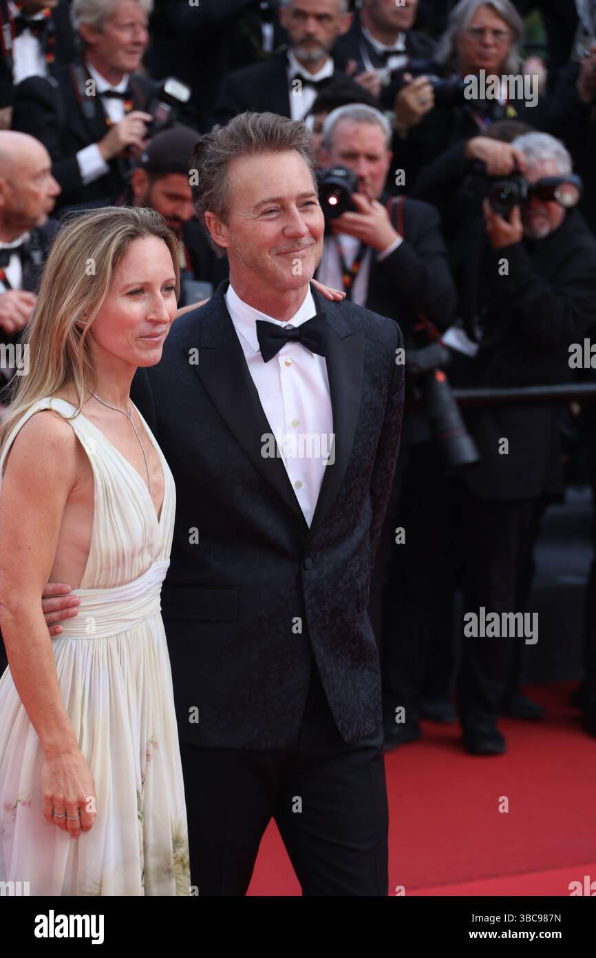 Shauna Robertson, Edward Norton attend the "The Phoenician Scheme" red carpet at the 78th annual ...