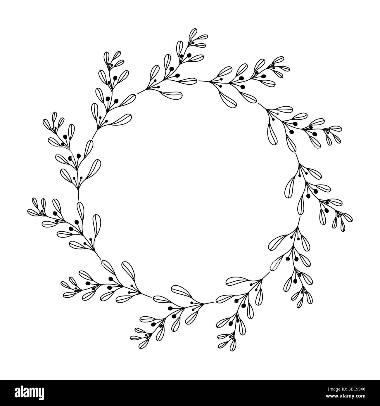 Vector illustration of a circular wreath made of doodle style black and ...