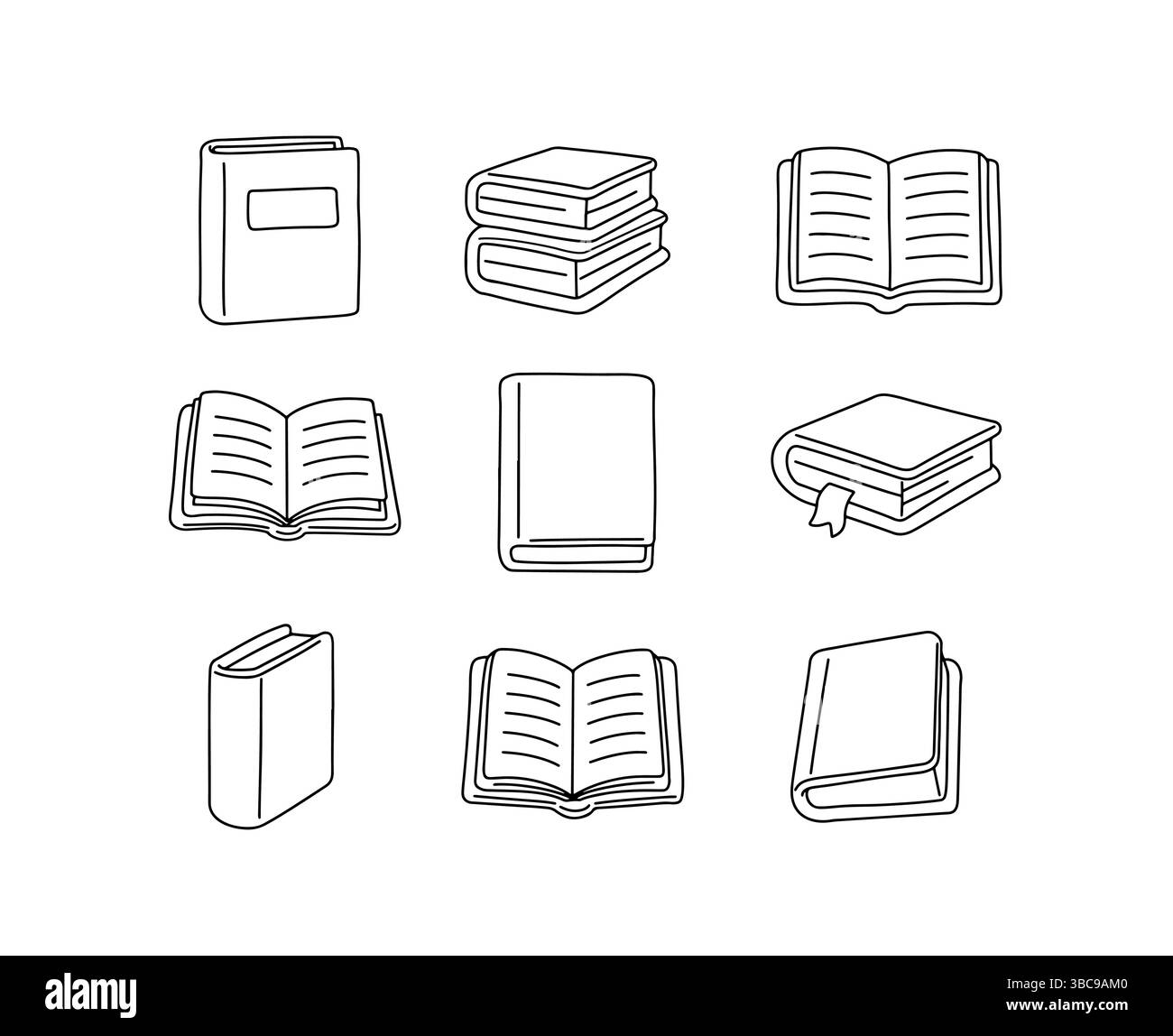 Set of hand drawn book icons in doodle style. Vector Collection of ...