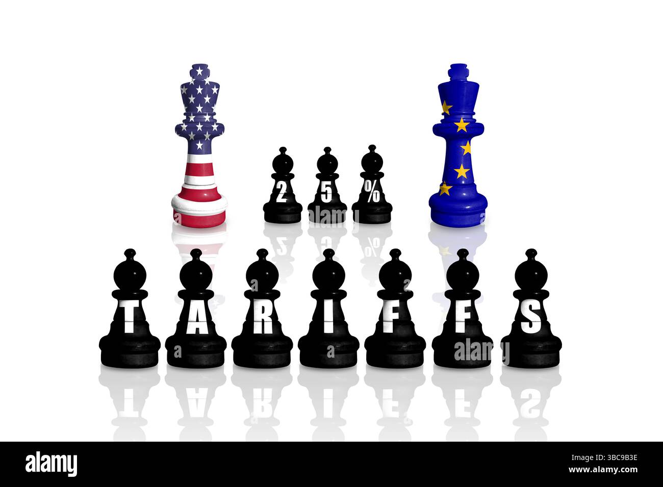 Chess made from EU and US flags. Europe Union and USA tariffs, trade ...