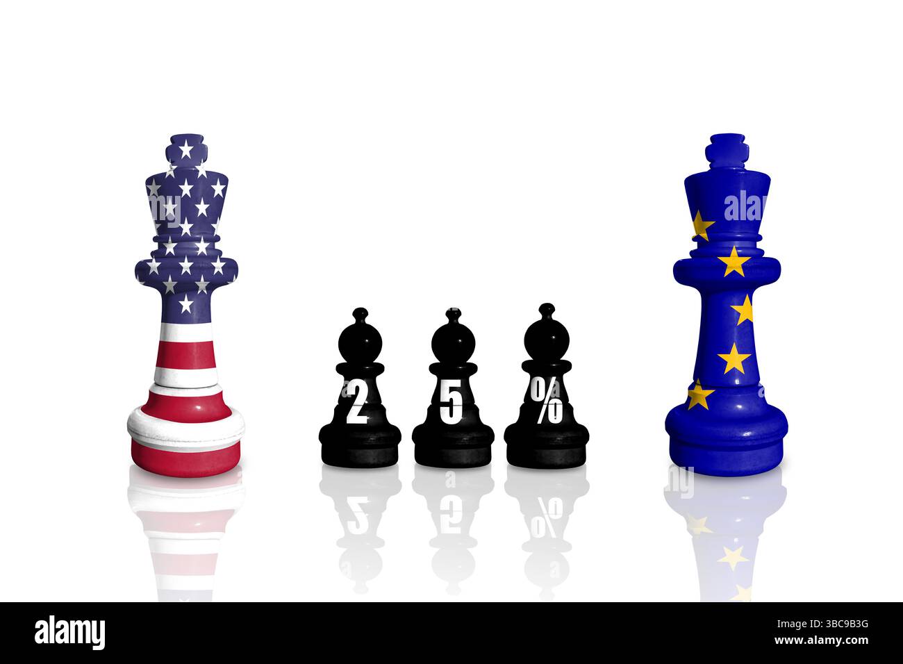 Chess made from EU and US flags. Europe Union and USA tariffs, trade ...