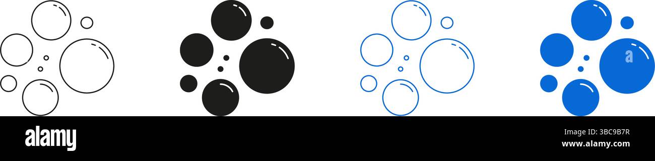 Bubble Cluster Line And Solid Icon Set. Soap Bubbles Symbol Collection ...