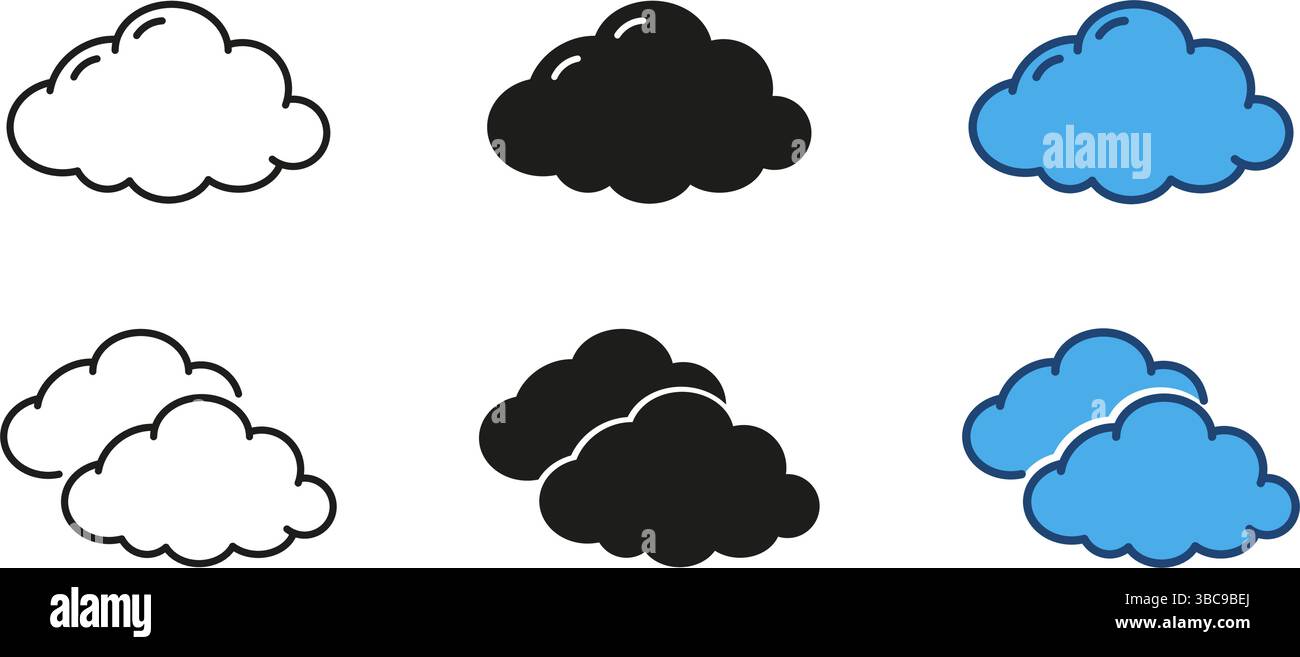 Cloud icons for weather and forecast, line and solid icon set ...