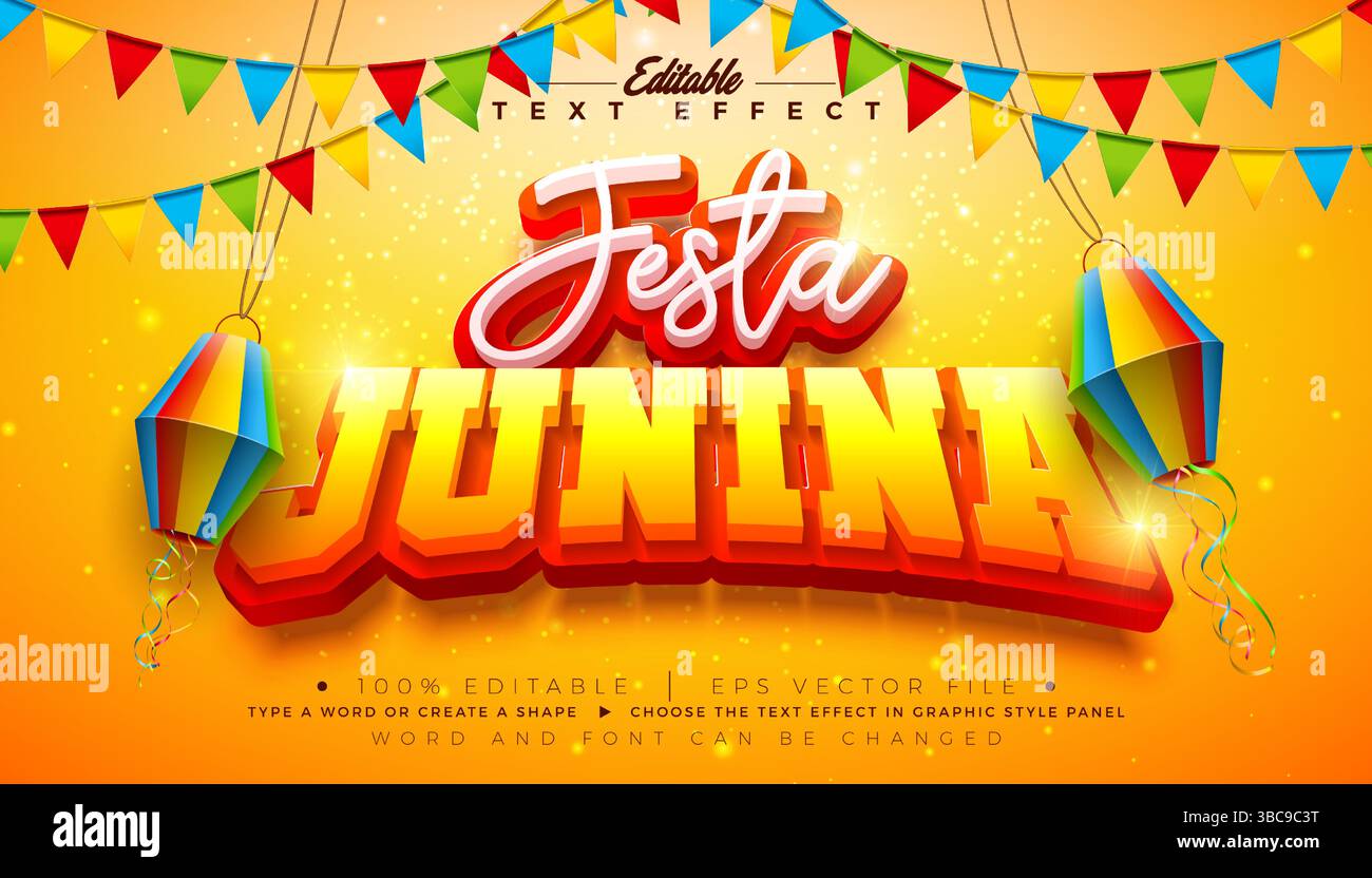 Festa Junina 3D Text Effect Design Editable and Scalable Vector Graphic Style Effect with ...