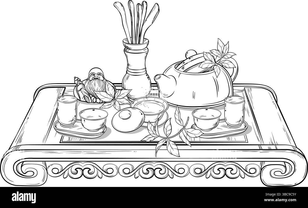 Tea Ceremony Vector isolated Outline Illustration Stock Vector Image ...