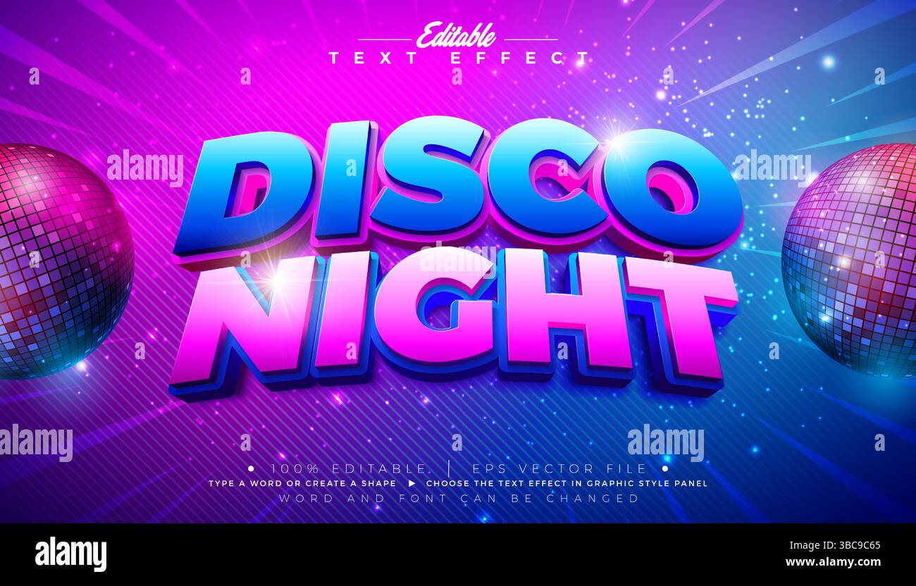 Disco Night 3D Text Effect Design Editable and Scalable Vector Music ...