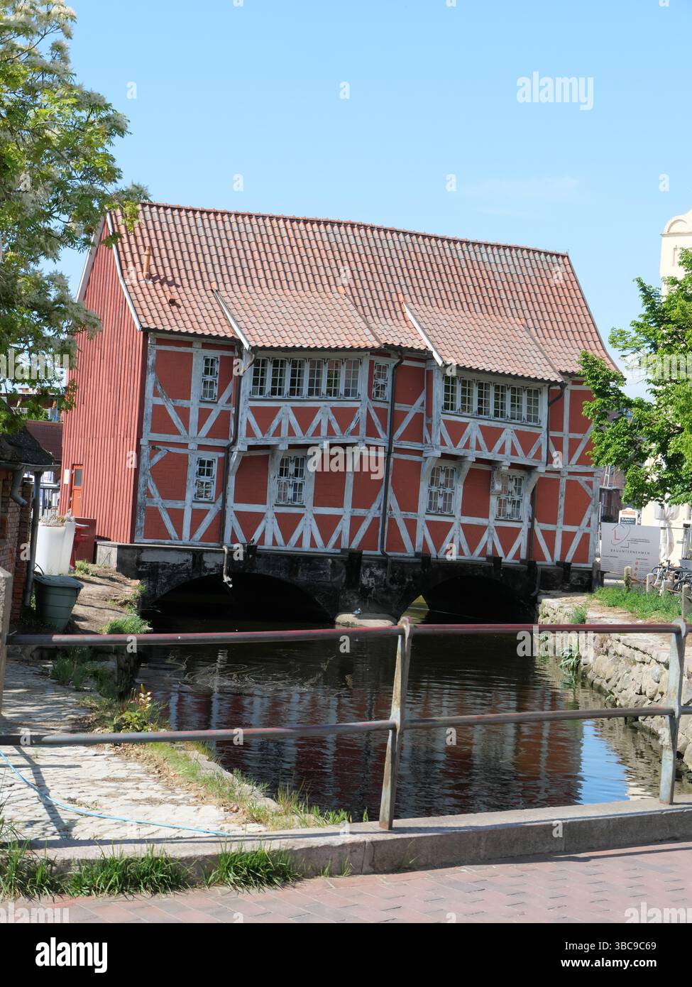 Historic crooked and bent half-timbered house on the Mühlgrube in the ...