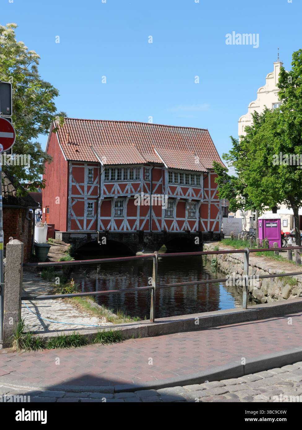 Historic crooked and bent half-timbered house on the Mühlgrube in the ...