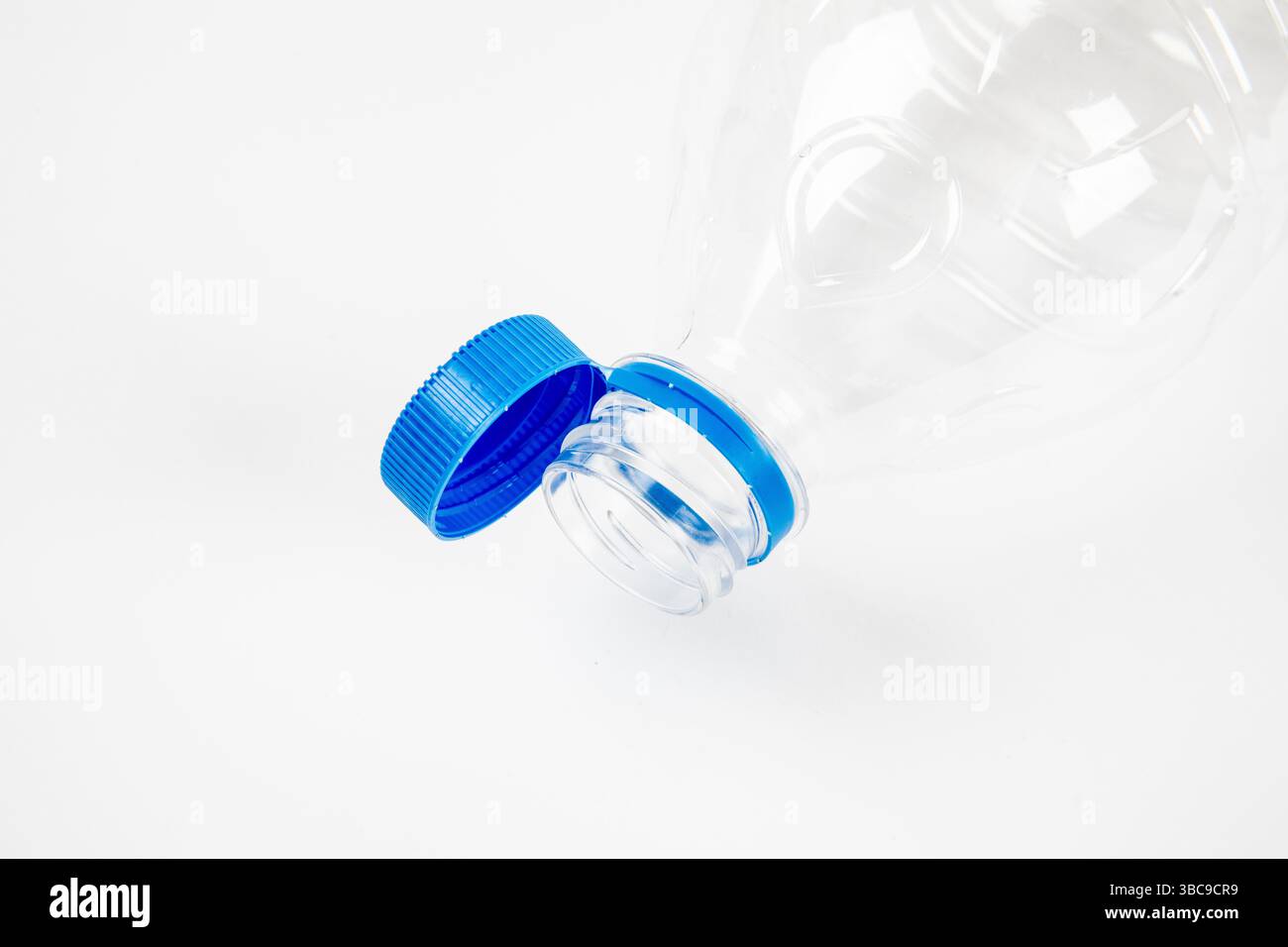 Plastic bottle closeup of secure cap attachment on white background ...