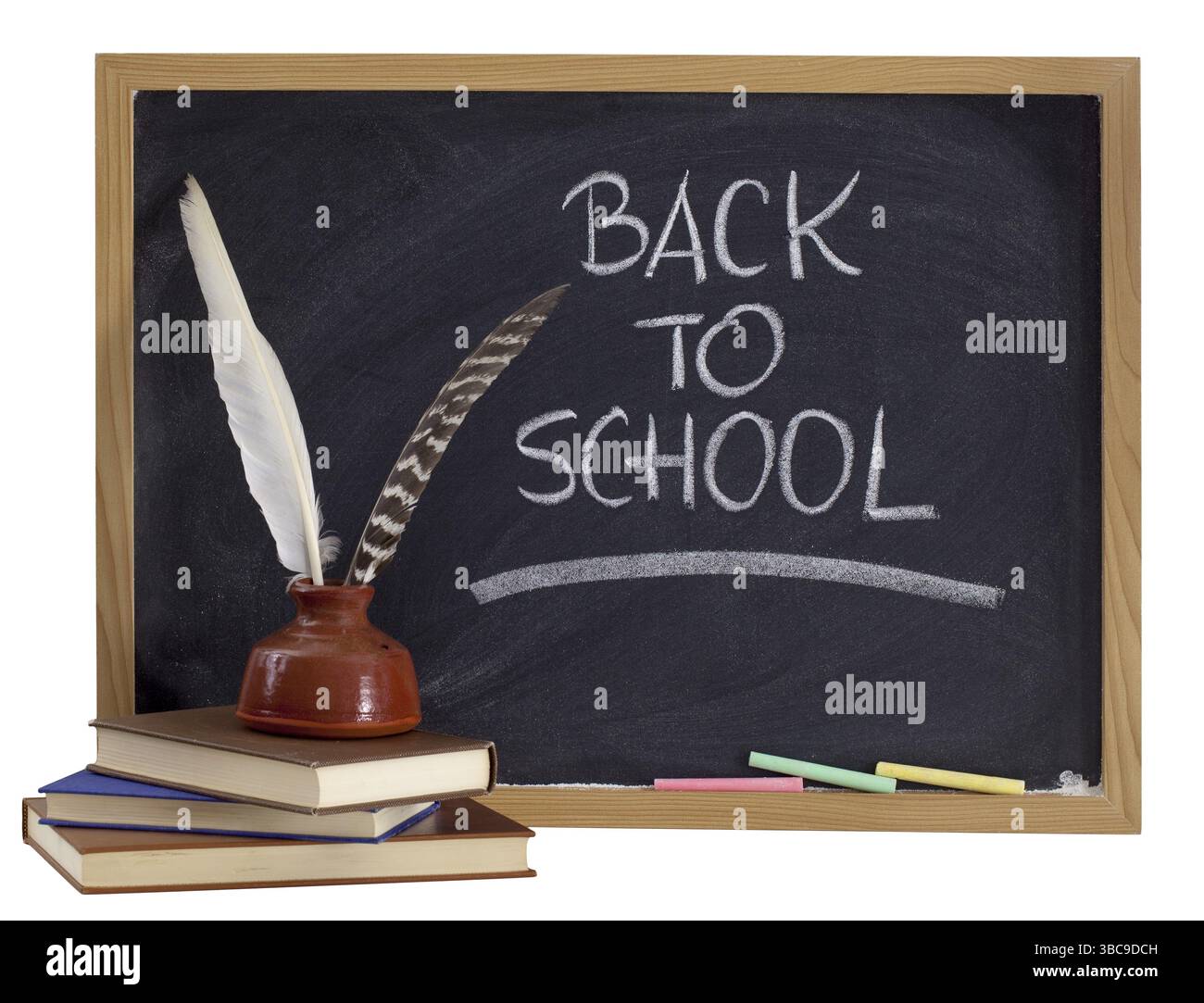 Back to school, retro concept - white chalk handwriting on blackboard ...