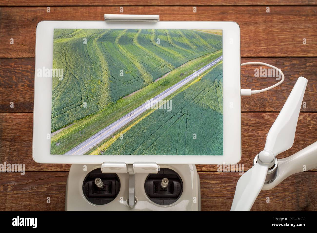 Green soybean fields in a valley of the Missouri River, near Glasgow ...