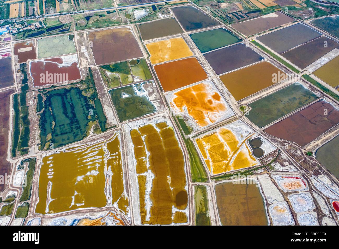 Aerial photo shows the colorful salt lake in Yuncheng City, north China ...