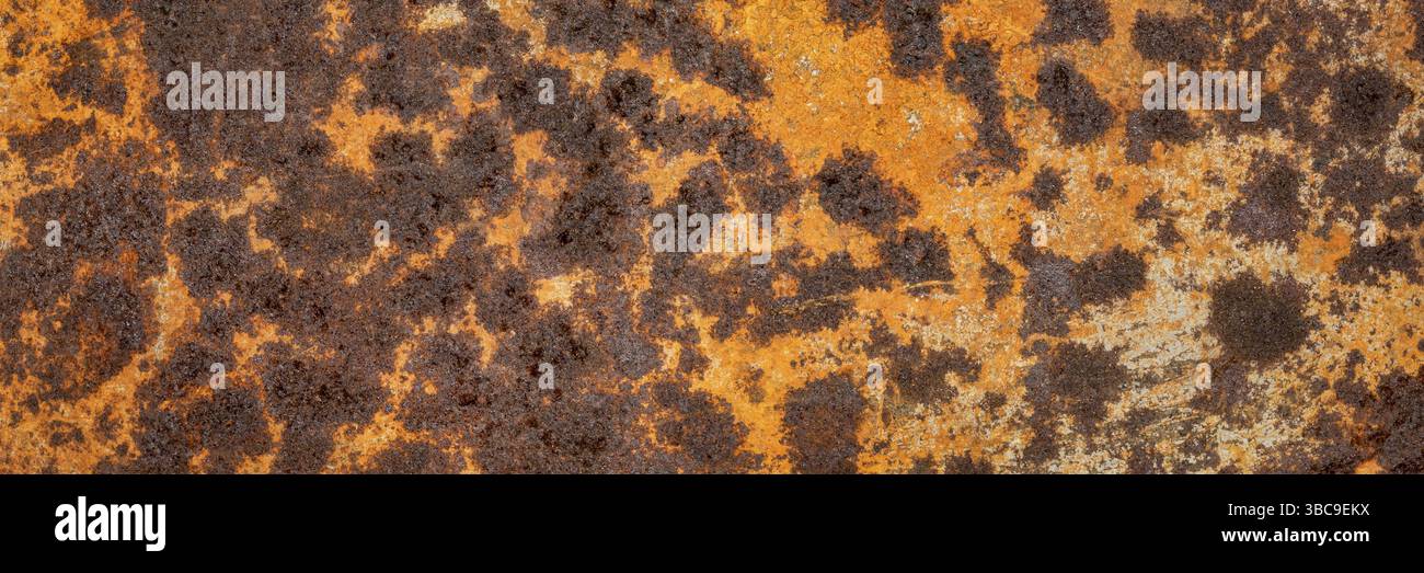 Texture background of grunge, rusty iron with dark stains, panoramic ...