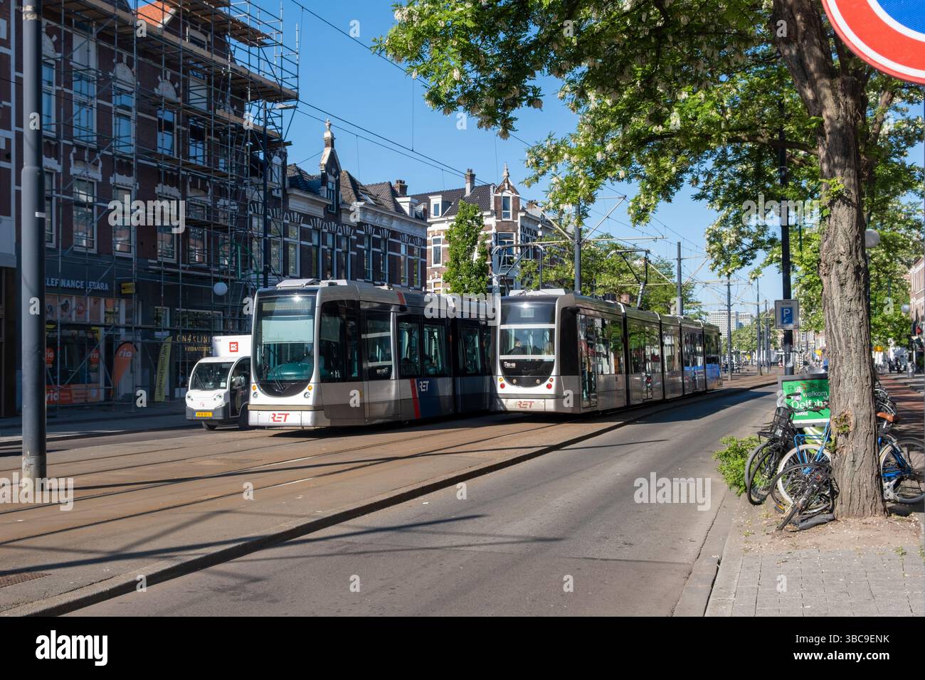 Rotterdam Holland. May 9, 2025. Trams in city center, public ...