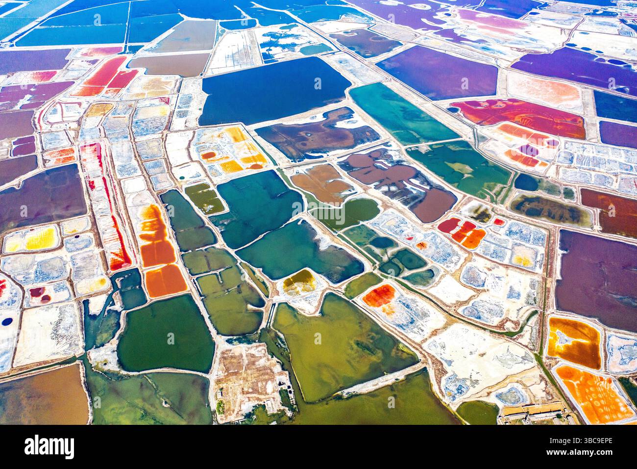 Aerial photo shows the colorful salt lake in Yuncheng City, north China ...