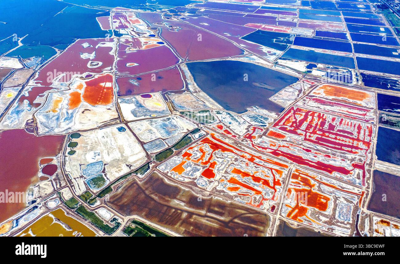 Aerial photo shows the colorful salt lake in Yuncheng City, north China ...