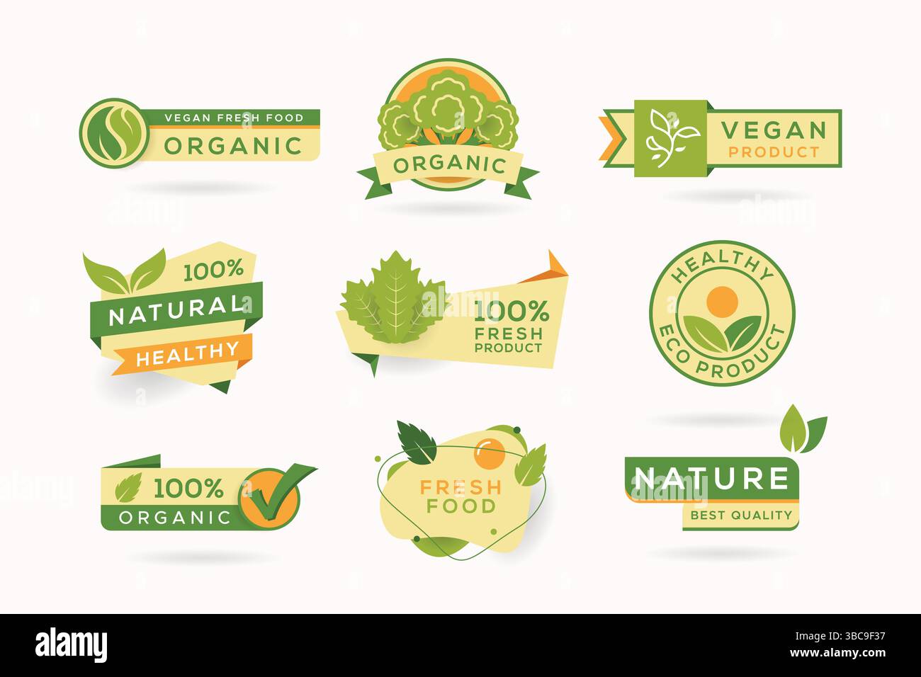 Fresh Green Leaves Collection of nature, organic labels and emblems in ...