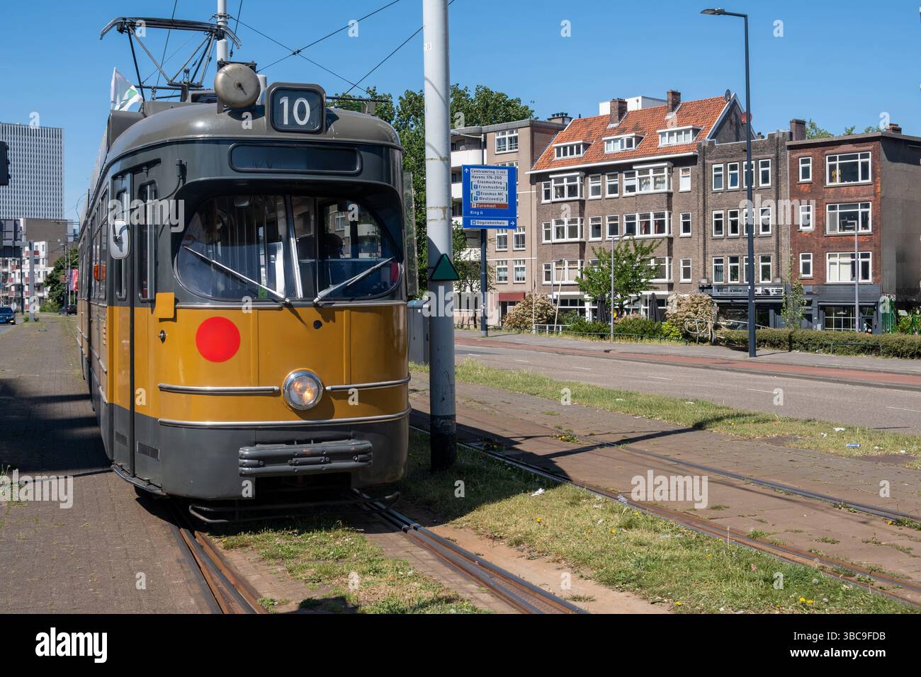 Tram in Rotterdam city, public transportation in town, sunny day in ...
