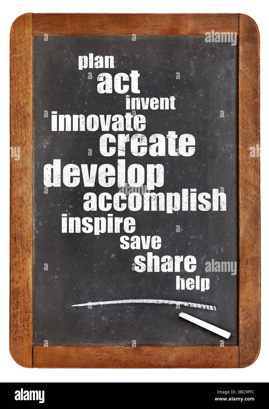 Plan, act, create, inspire, share - cloud of positive and motivational ...