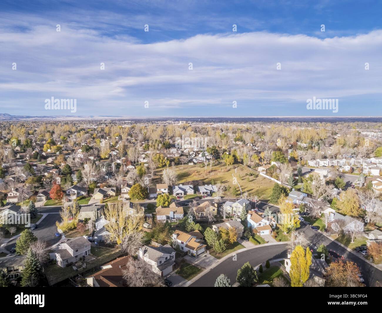 Aerial view of Fort Collins residential area, typical along Colorado ...