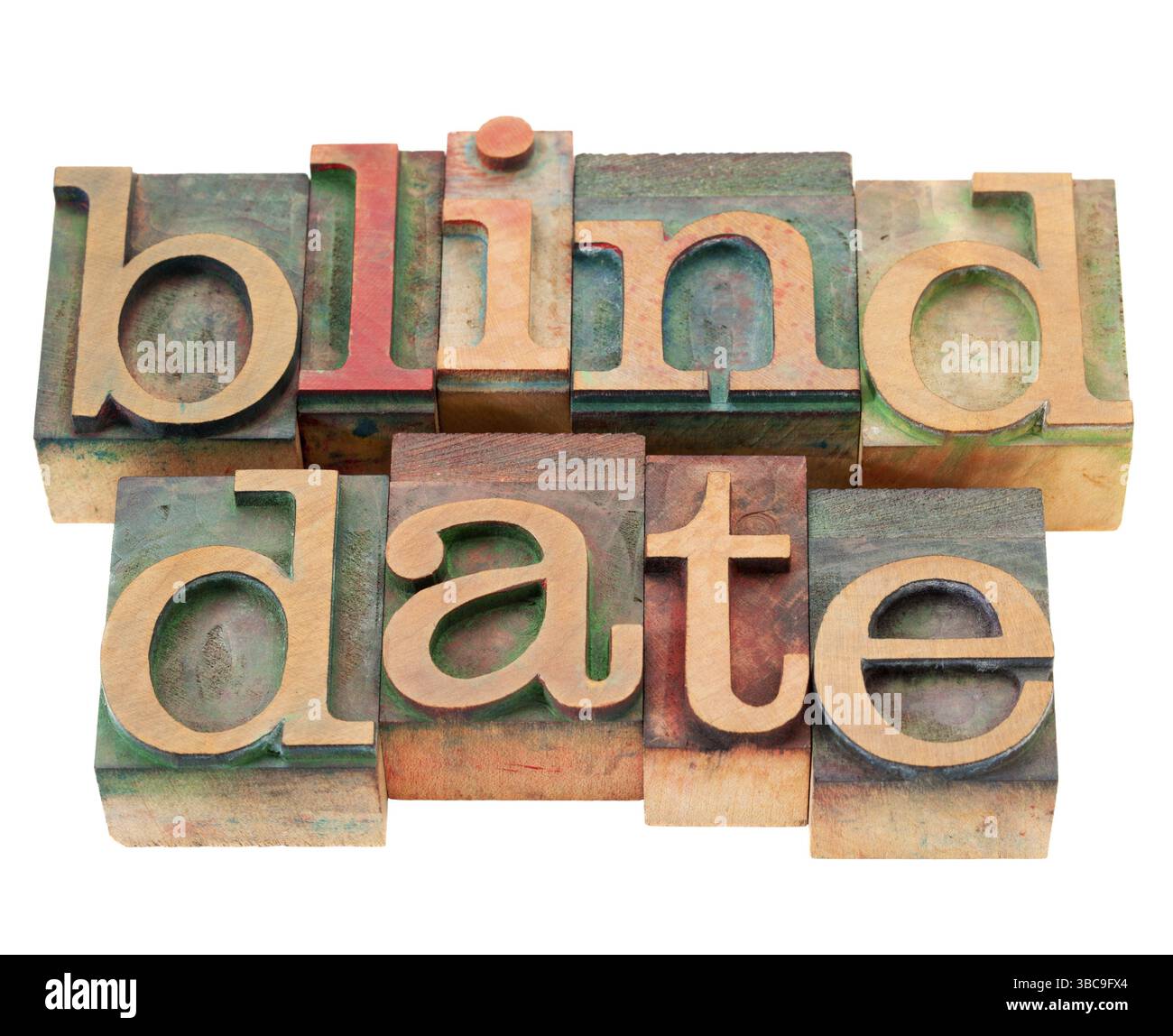 Blind date - isolated phrase in vintage wood letterpress printing ...