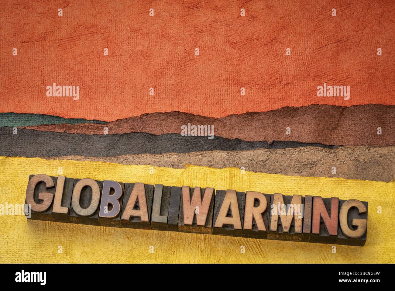 Global warming concept - words in vintage letterpress wood type ...