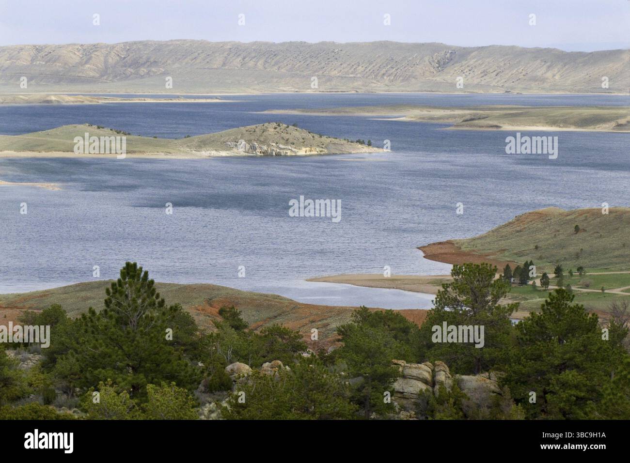 Seminoe Reservoir in southern semi desert Wyoming in typical windy ...