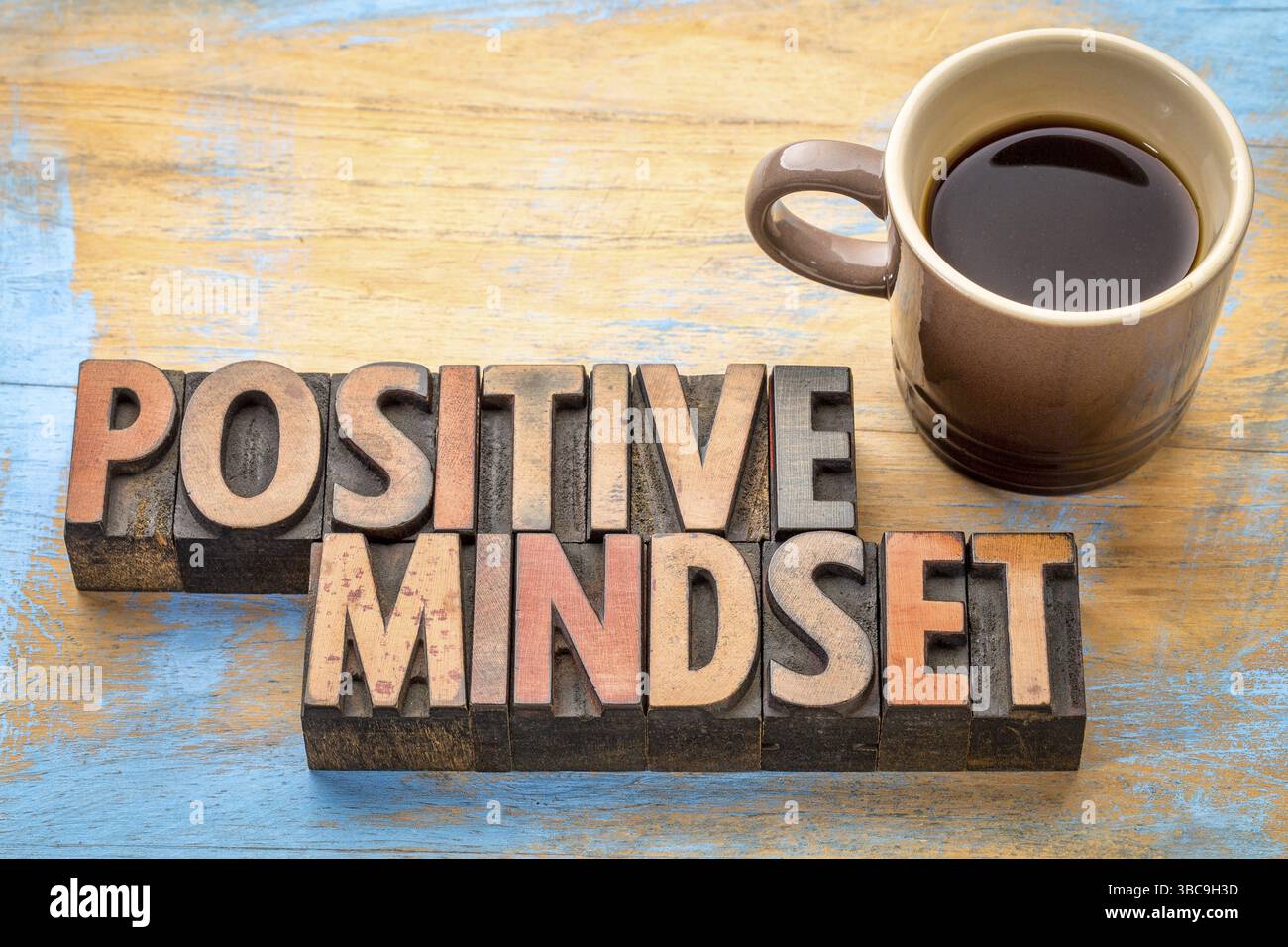 Positive mindset - word abstract in vintage letterpress printing blocks ...