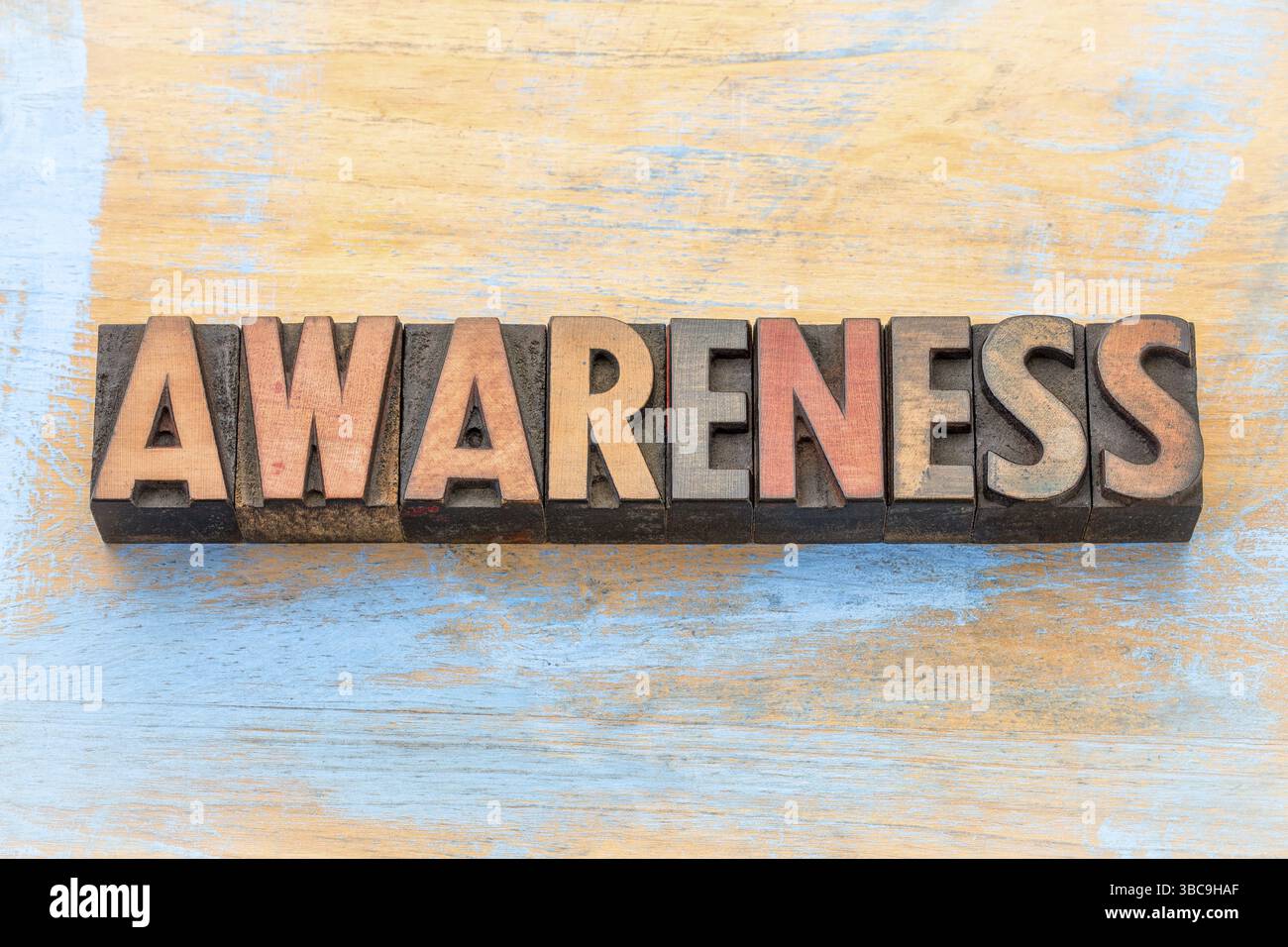 Awareness word abstract in vintage letterpress printing blocks Stock ...