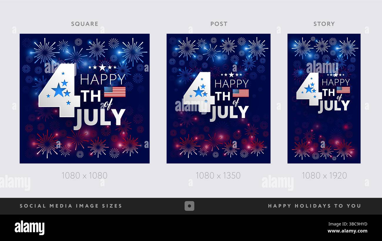 4th of July social media background set with fireworks. Includes ...