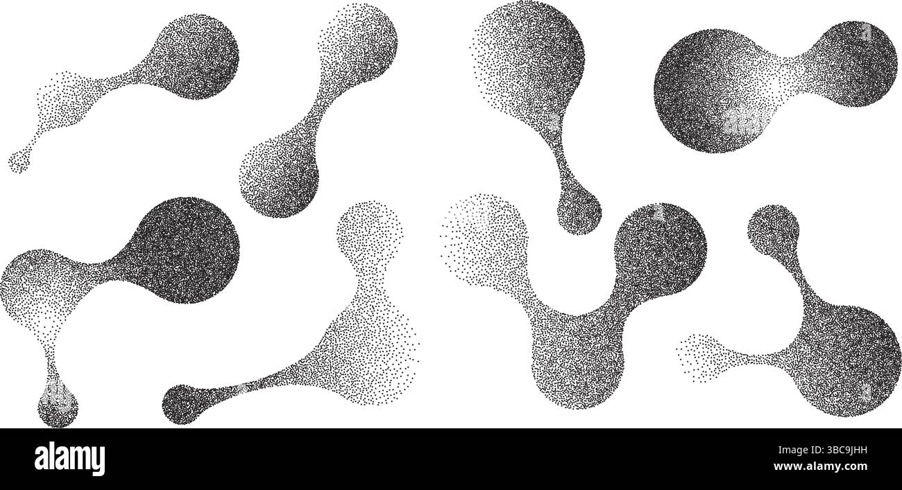 Organic connection figures with grain noise gradient texture. Y2k retro stippling metaball ...