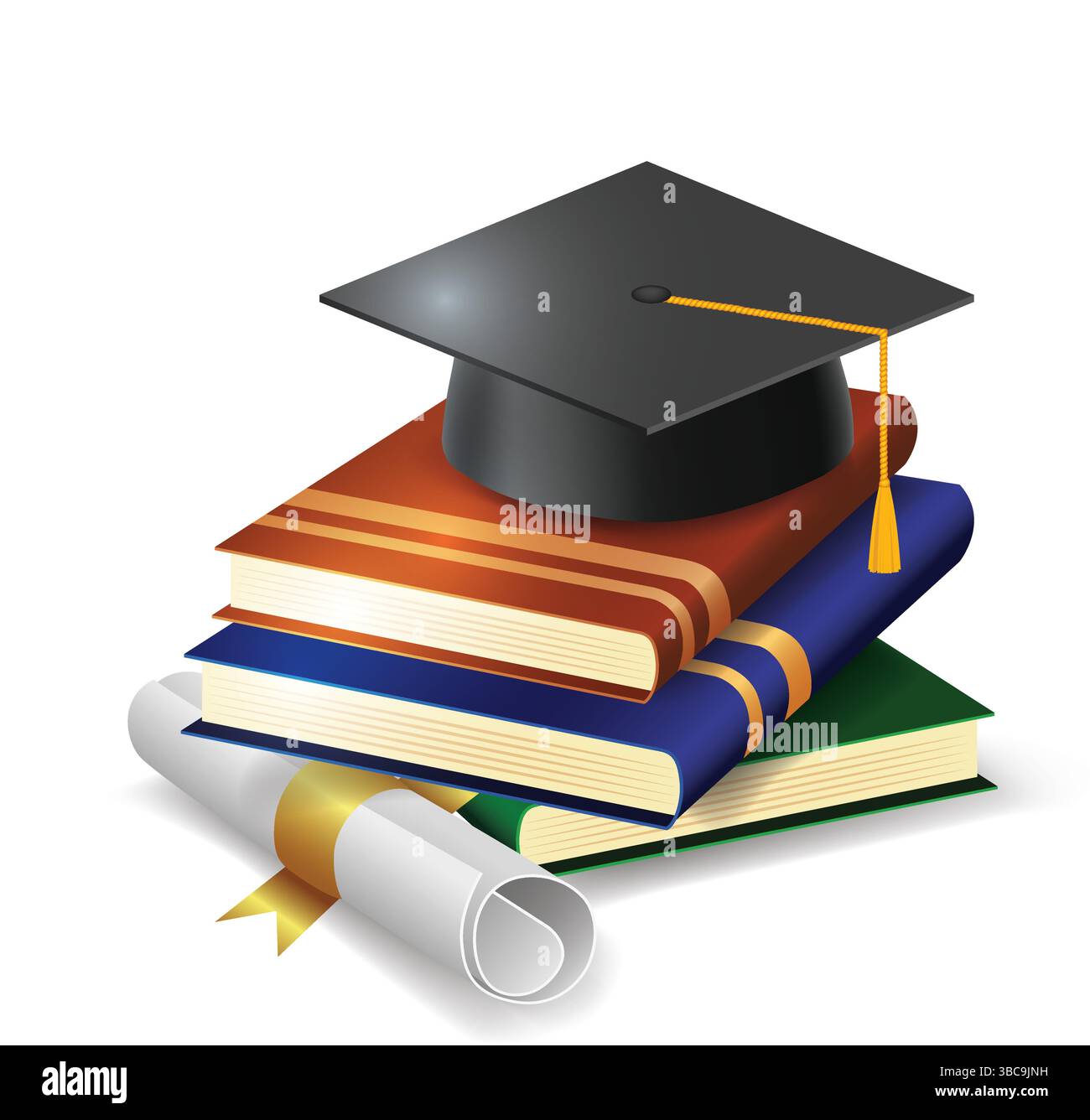 Graduation Cap on Stack of Books with Diploma Stock Vector Image & Art - Alamy