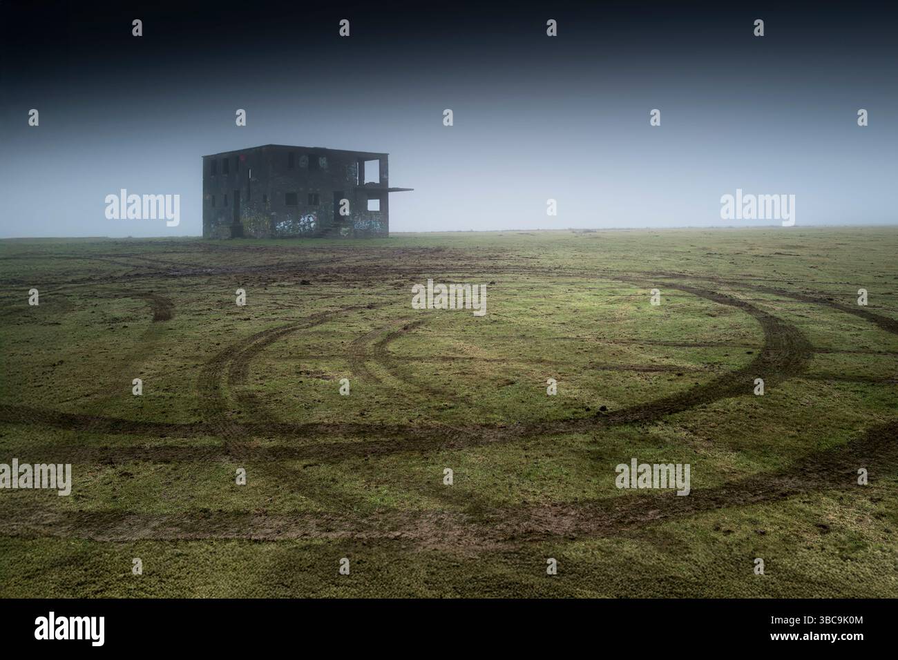 The abandoned historic remains of the old control tower on the disused ...