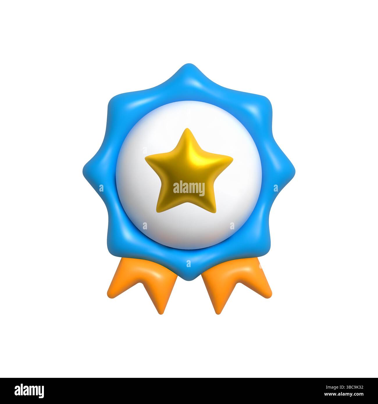 3D award blue ribbon badge with a golden star in the center, isolated ...