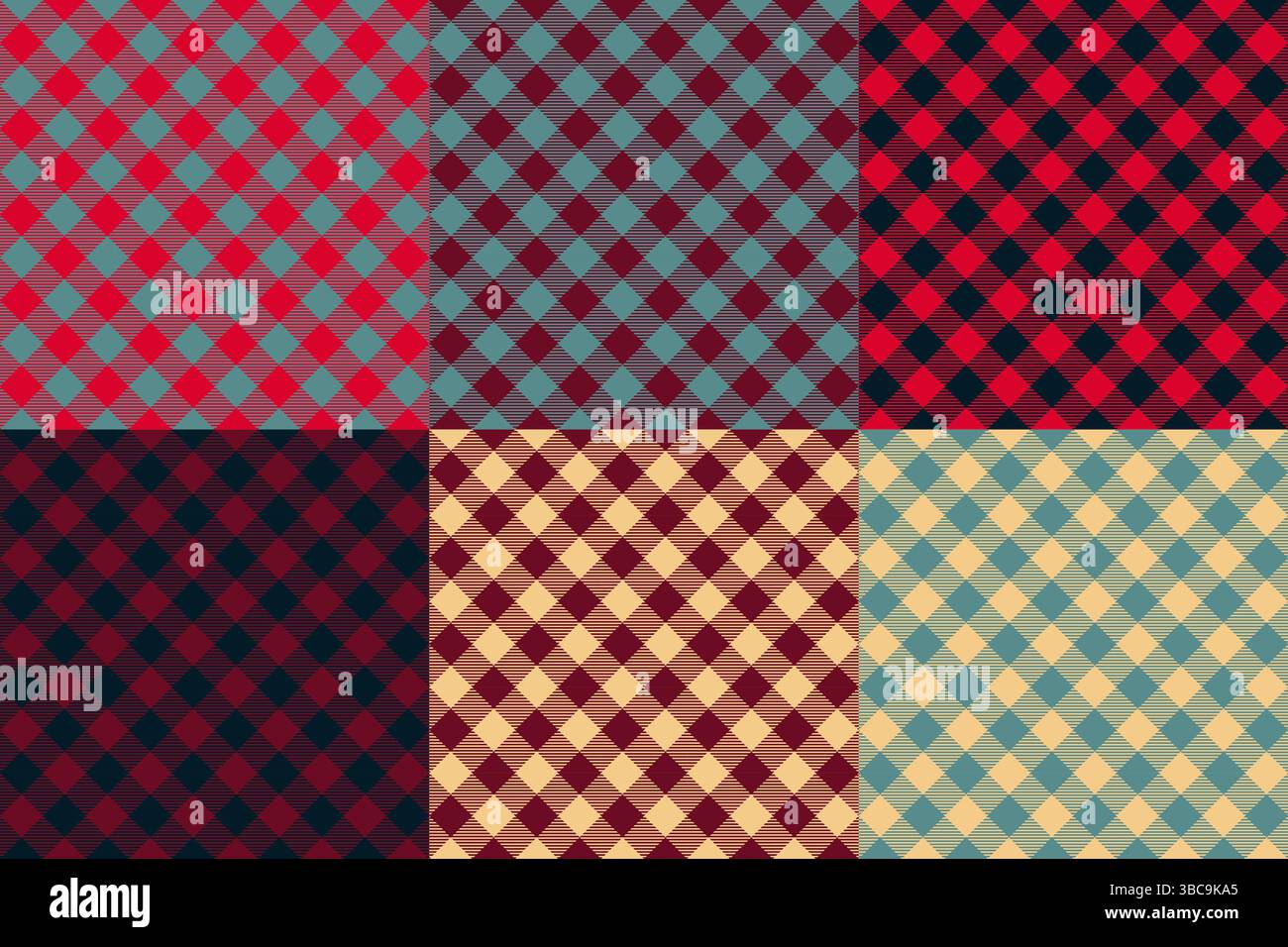 Classic Diagonal Gingham Vichy Check Pattern Set in Bold Retro Color ...