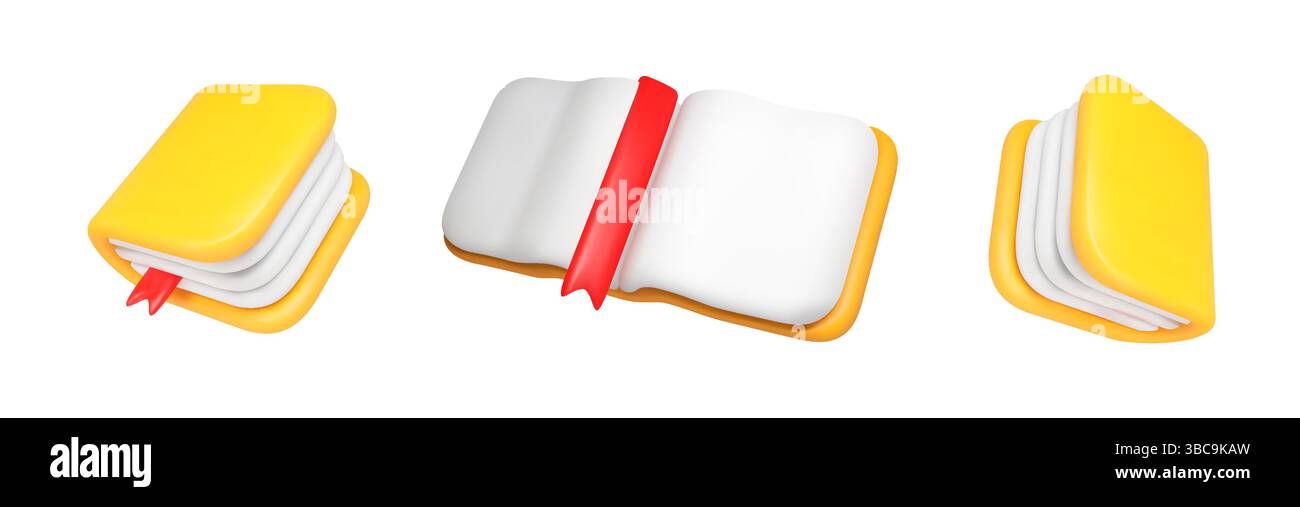 Yellow 3D Book Icon School Vector Set Featuring Closed, Open, and ...