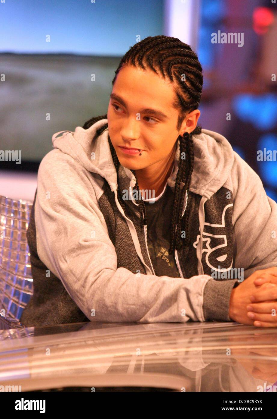 Tom Kaulitz of Tokio Hotel filming for a Spanish television show called ...