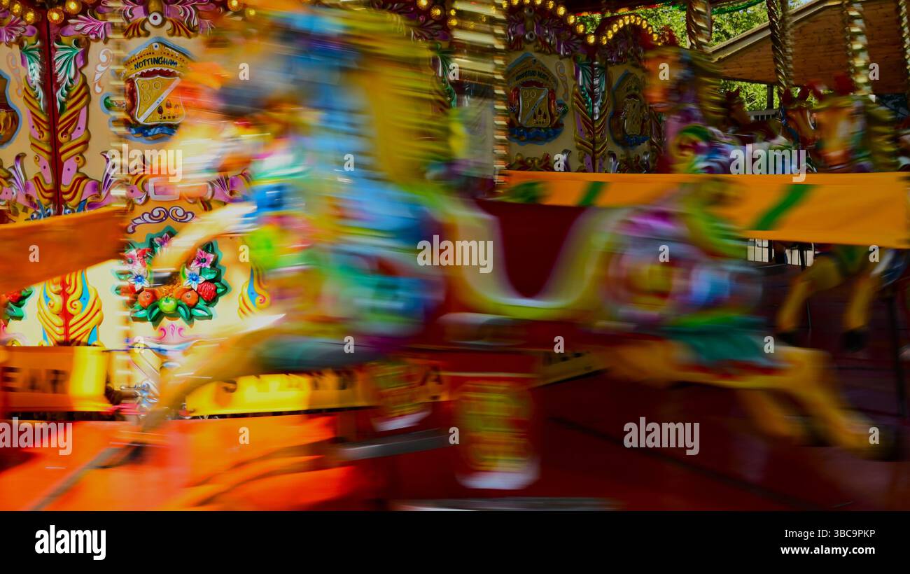 Classic animal. Carousel on the Thames Path with colourful prancing ...