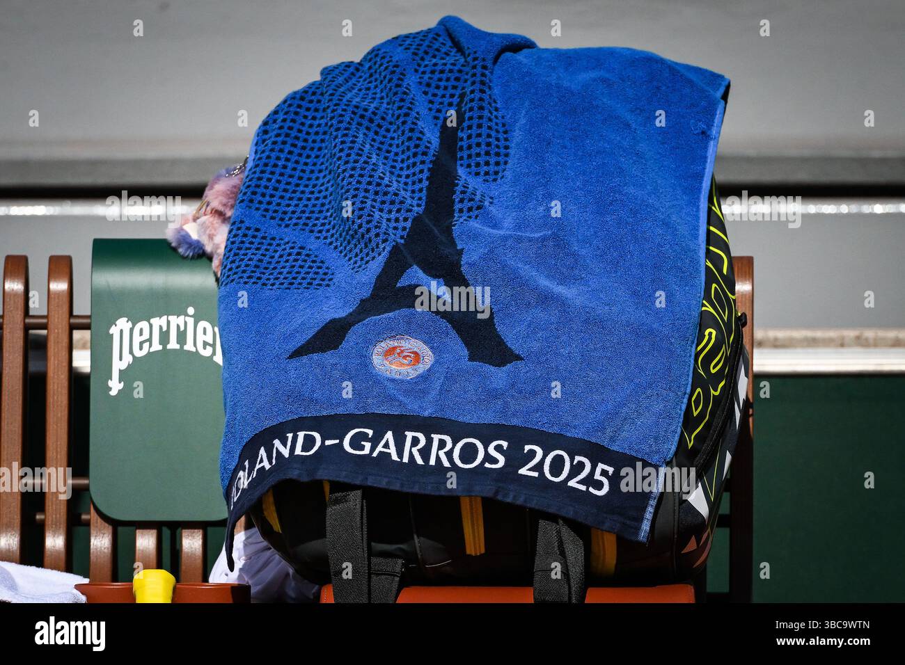 Illustration of a towel with the official Roland Garros logo during the ...