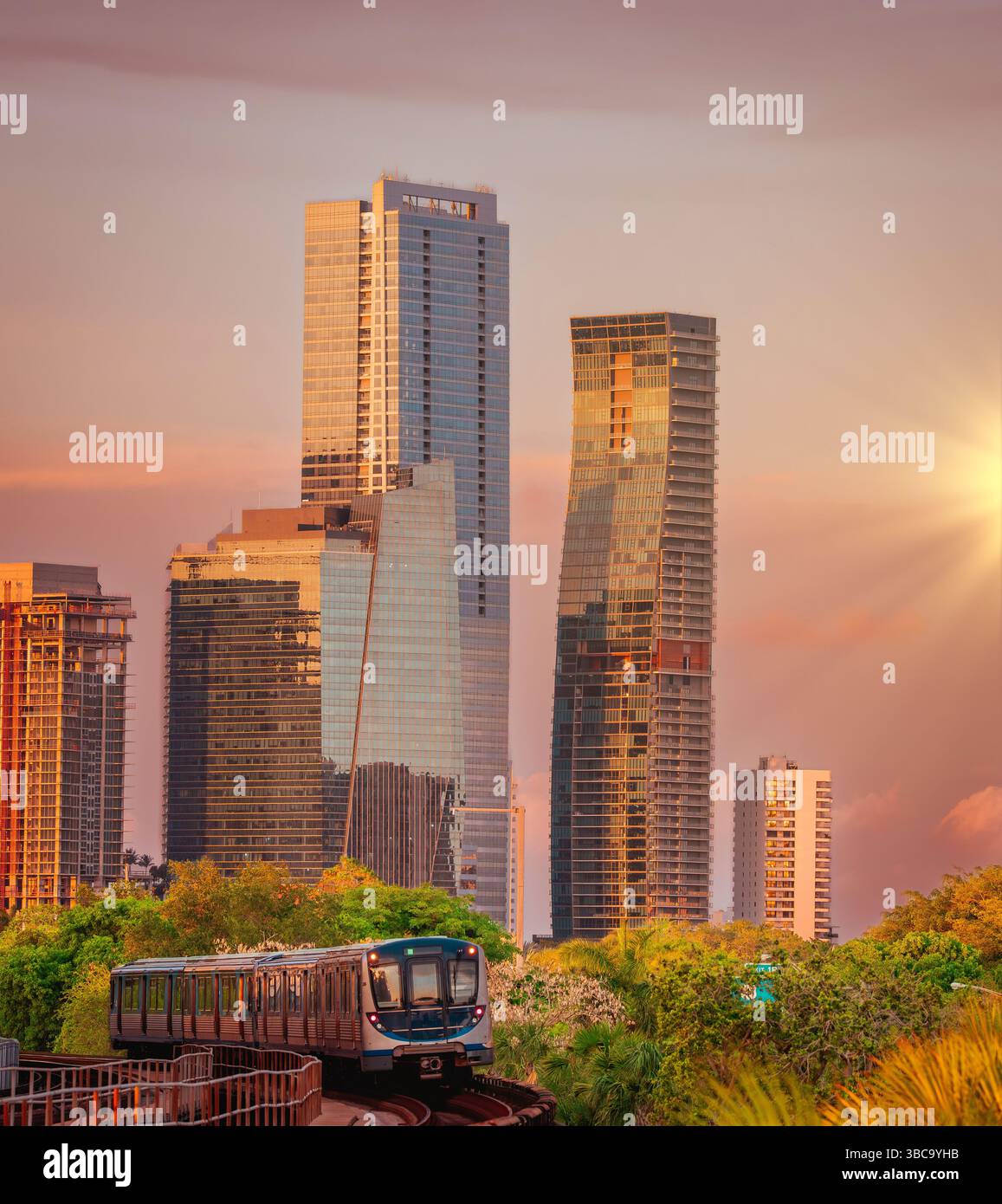 downtown Brickell financial district miami sunset Stock Photo - Alamy