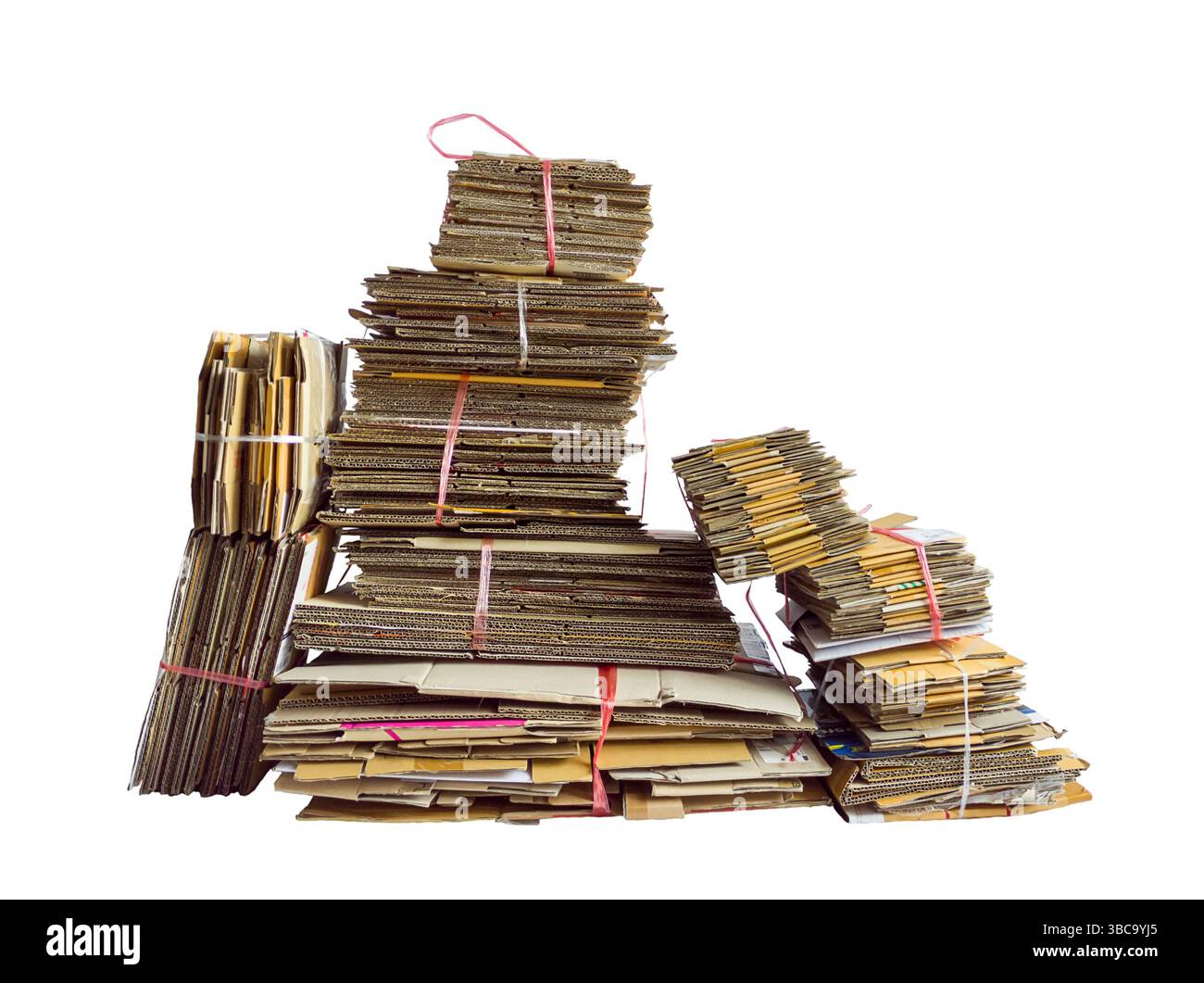 stack of used cardboard from parcel box isolated on white background ...