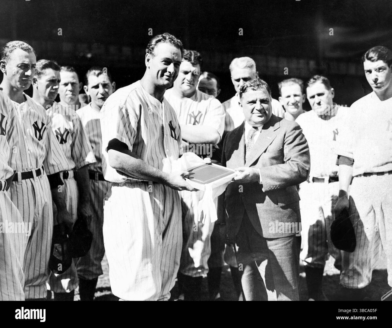 New York Yankee Lou Gehrig with Trophy in 1936. Joe DiMaggio and Joe ...